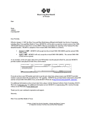 Fillable Online choosebcbstx CMS-1500 Announcement Letter TX - BCBSTX ...