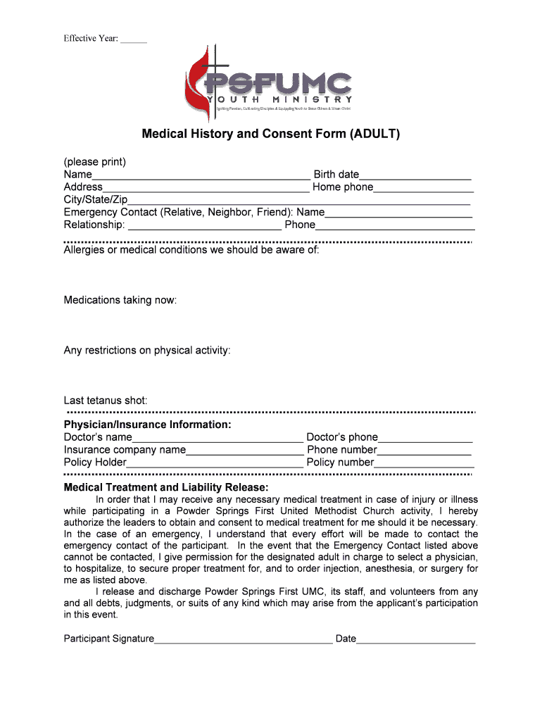Fillable Online powderspringsfumc Adult medical consent form - Powder Springs First United ...