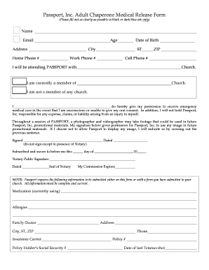 Fillable Online rrcb Passport, Inc. Adult Chaperone Medical Release ...