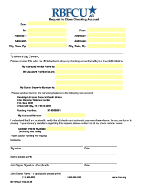 Fillable Online rbfcu Request to Close Checking Account - Randolph ...