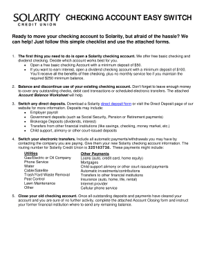Fillable Online solaritycu CHECKING ACCOUNT EASY SWITCH - Solarity ...