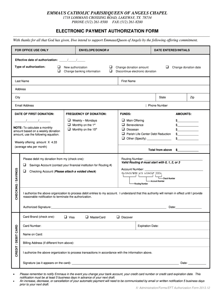 Fillable Online Printable EFT Form - Emmaus Catholic Parish Fax Email ...
