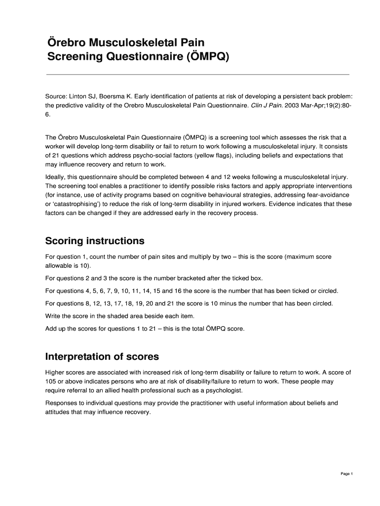 Fillable Online rebro Musculoskeletal Pain Fax Email Print - pdfFiller