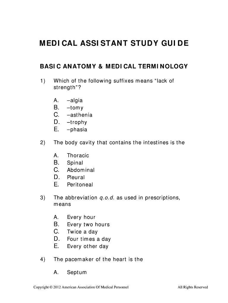 Fillable Online MEDICAL ASSISTANT STUDY GUIDE Fax Email Print - pdfFiller