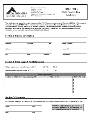 Fillable Online sic edu 2012-2013 Child Support Paid Worksheet Your ...