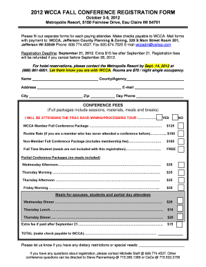 Fillable Online 2012 WCCA FALL CONFERENCE REGISTRATION FORM October 3-5 ...