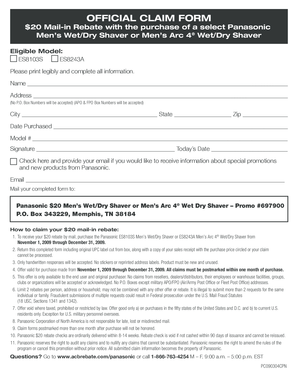 Fillable Online OFFICIAL CLAIM FORM $20 Mail-in Rebate with the purchase of a ... Fax Email ...