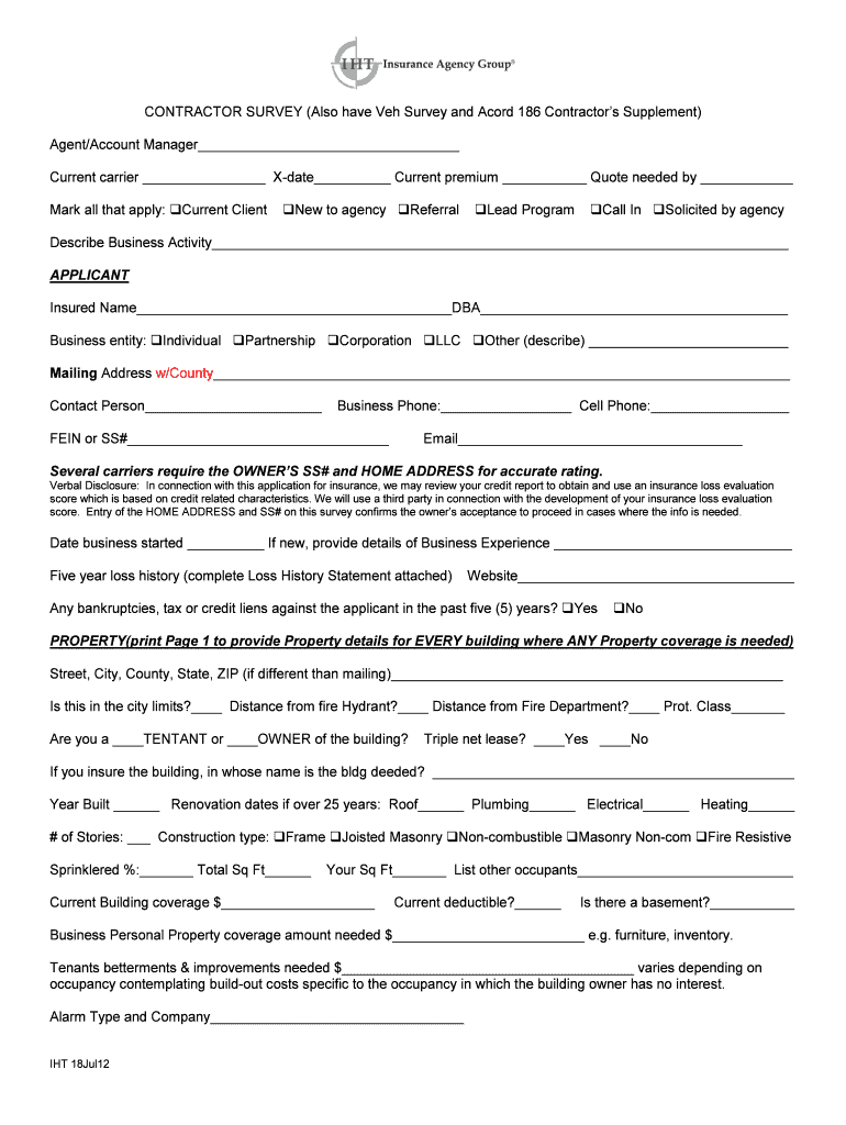 Fillable Online CONTRACTOR SURVEY (Also have Veh Survey and ... - Home ...