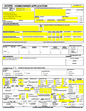 Fillable Online ACORD HOMEOWNER APPLICATION - Lemark Insurance Fax ...