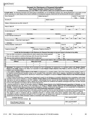 Fillable Online Consent for Disclosure of Personal Information Name ...
