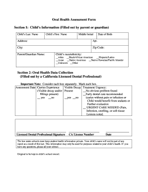 Fillable Online Oral Health Assessment Form Fax Email Print - pdfFiller