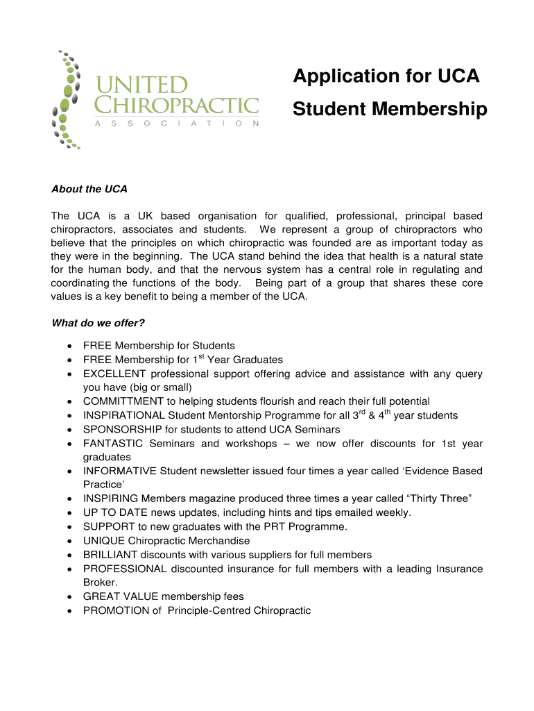 Fillable Online united-chiropractic Application for UCA Student Membership - United Chiropractic ...