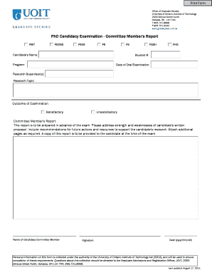 Fillable Online PhD Candidacy Examination Committee Member's Report Fax ...
