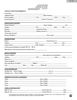 Fillable Online APPLICATION FOR RESIDENCY Community ... - Apartments ...