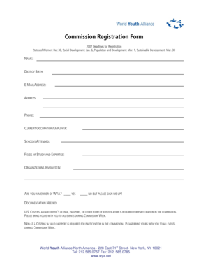 Fillable Online Commission Registration Form - World Youth Alliance Fax ...