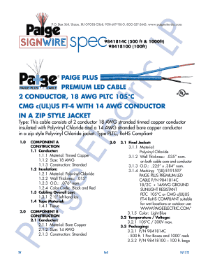 Fillable Online PAIGE PLUS PREMIUM LED CABLE 2 ... - Paige Electric Fax ...