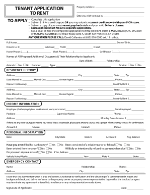 Fillable Online TENANT APPLICATION TO RENT - Trmforrent.com Fax Email ...