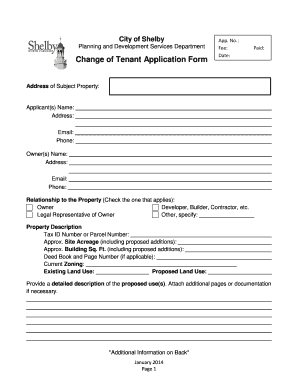 Fillable Online Change of Tenant Application Form - City of Shelby Fax ...
