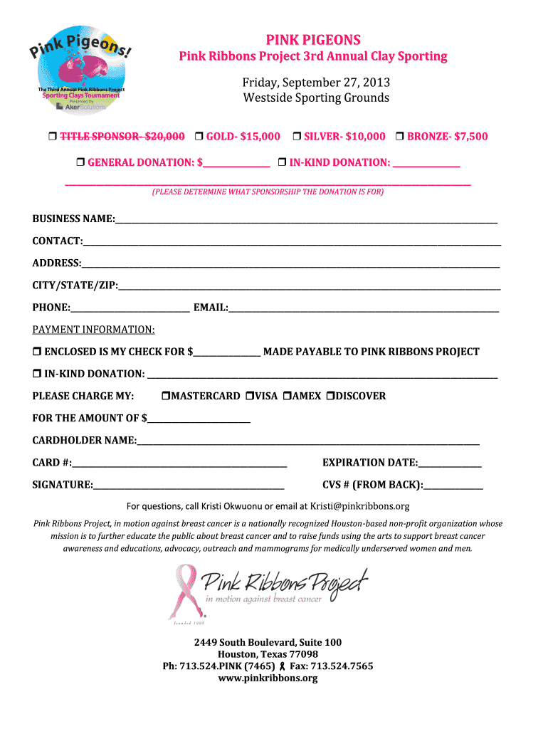 Fillable Online PINK PIGEONS - Pink Ribbons Project Fax Email Print ...