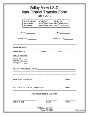 Fillable Online vvisd interdistrict transfer form Fax Email Print ...