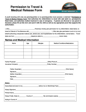 Fillable Online Permission to Travel & Medical Release Form - Toattend ...