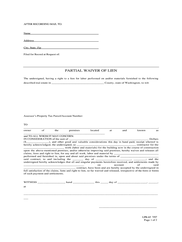 Fillable Online Partial Waiver of Lien (with individual and corporate ...