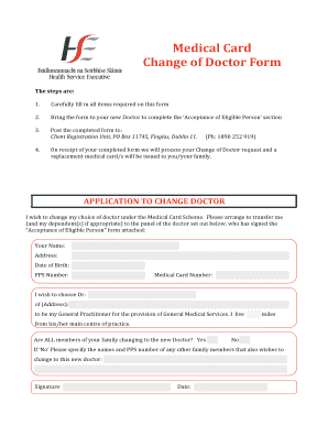 Fillable Online galwayprimarycare Medical Card Change of Doctor Form ...