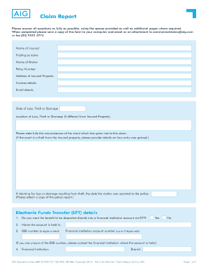 Fillable Online AIG Property claim form - AIS Insurance Brokers Fax ...