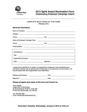 Fillable Online Outstanding Employee Campaign Award Fax Email Print - pdfFiller
