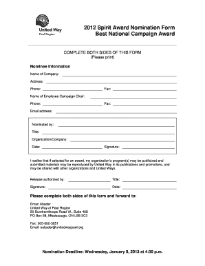 Fillable Online 2012 national nomination form Fax Email Print - pdfFiller