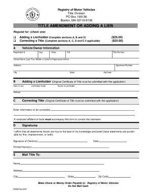 Fillable Online hansonpolice Title Amendment or Adding a Lien - Hanson ...