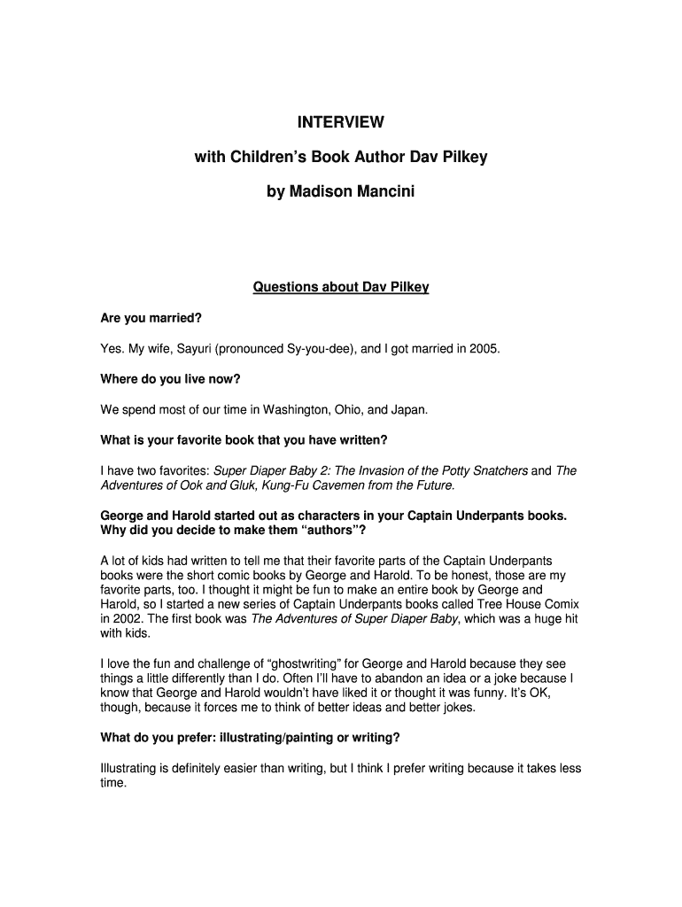 Fillable Online with Childrens Book Author Dav Pilkey Fax Email Print ...