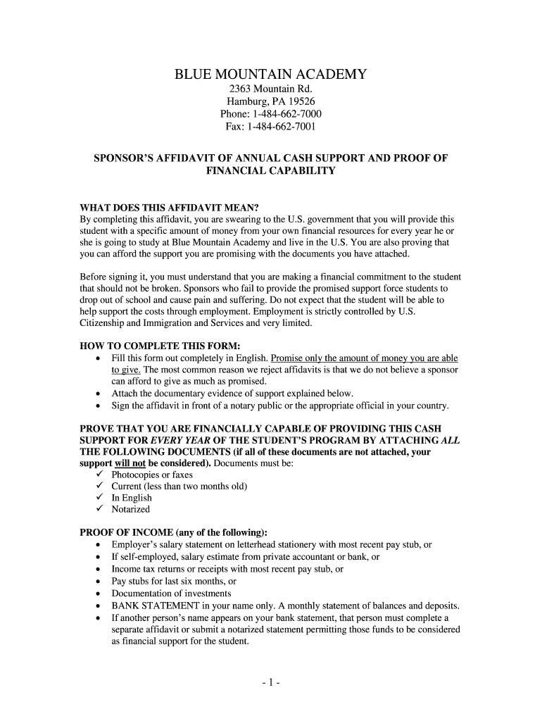 Fillable Online bma Affidavit - Blue Mountain Academy Fax Email Print ...
