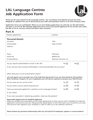 Fillable Online LAL Language Centres Job Application Form Fax Email ...