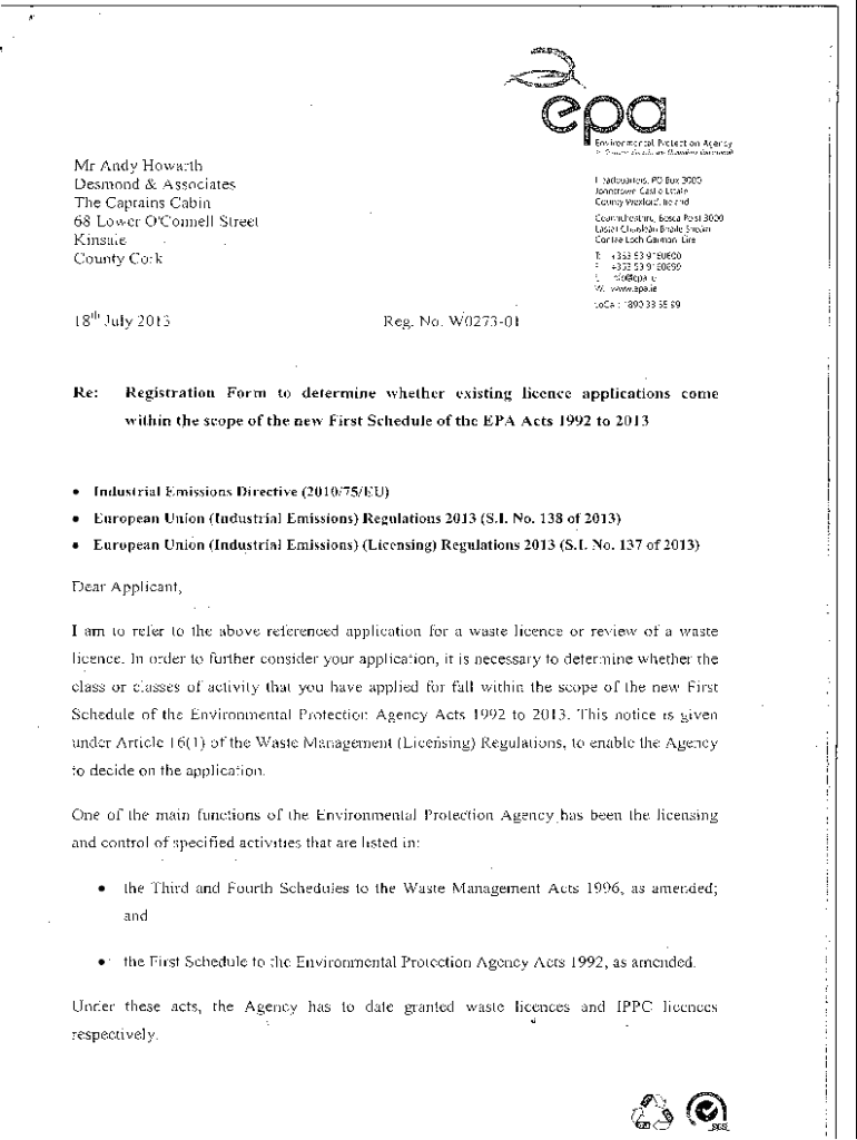 Fillable Online Re Article 16 - IED Declaration Form - EPA Fax Email ...