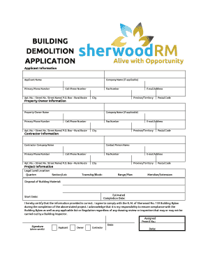 Fillable Online BUILDING DEMOLITION APPLICATION - RM of Sherwood No ...