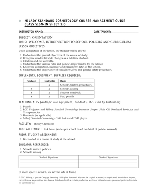 Fillable Online MILADY STANDARD COSMETOLOGY COURSE MANAGEMENT Fax Email Print - pdfFiller