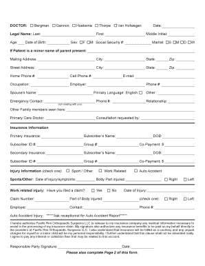 Fillable Online Patient Information Form - Pacific Rim Orthopaedic Surgeons Fax Email Print ...