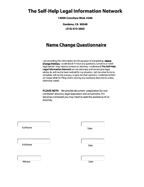 Fillable Online Name Change Questionnaire - The Self-Help Legal ...