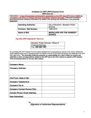 Fillable Online Invitation for RFP (RFP) Interest Form RFP Form #1 Fax ...
