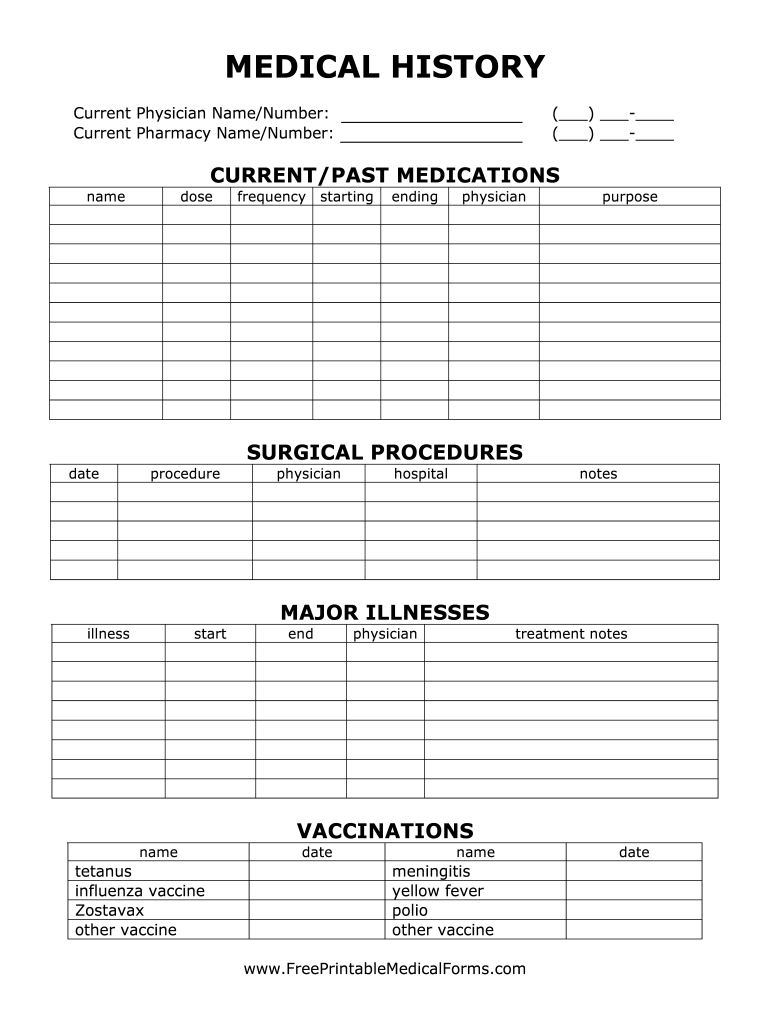 Printable Medical History Form Fill Online Printable Fillable 