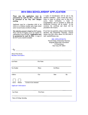 Fillable Online 2014 SBA SCHOLARSHIP APPLICATION Fax Email Print ...