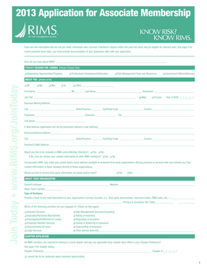 Fillable Online rims 2013 Application for Associate Membership KNOW ...