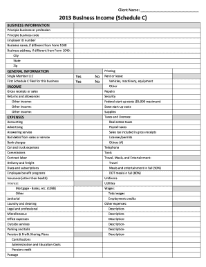 Fillable Online Client Name: 2013 Business Income (Schedule C) BUSINESS ...