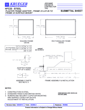 Fillable Online PLASTER FRAME ADAPTER - FRAME 23 LAY-IN TO SUBMITTAL SHEET Fax Email Print ...