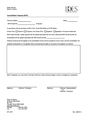 Fillable Online ides illinois Consolidation Request BOR (Form APL104F ...