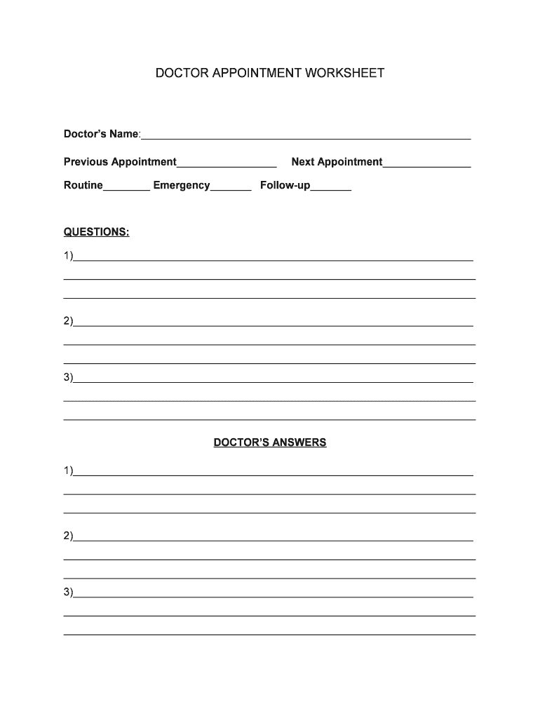 Fillable Online Bdoctor appointmentb worksheet - Healthcare Information ...