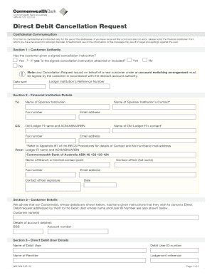 Fillable Online commbank com Direct Debit Cancellation Request Direct ...