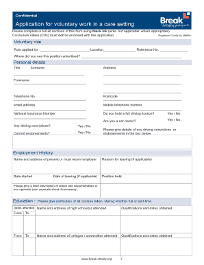 Fillable Online break-charity Application Form - Break - break-charity ...