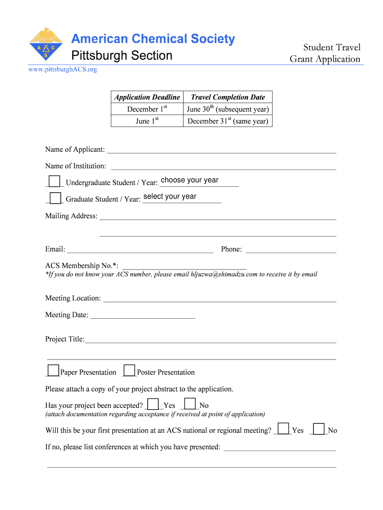Fillable Online BApplicationb - ACS Pittsburgh Section Fax Email Print - pdfFiller
